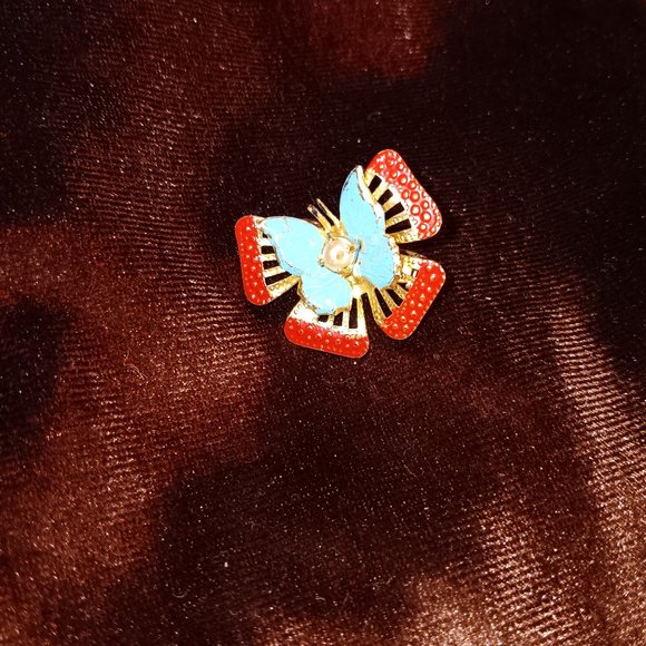 Jewelry | Vintage Tin Butterfly Pin Aqua And Red | Poshmark